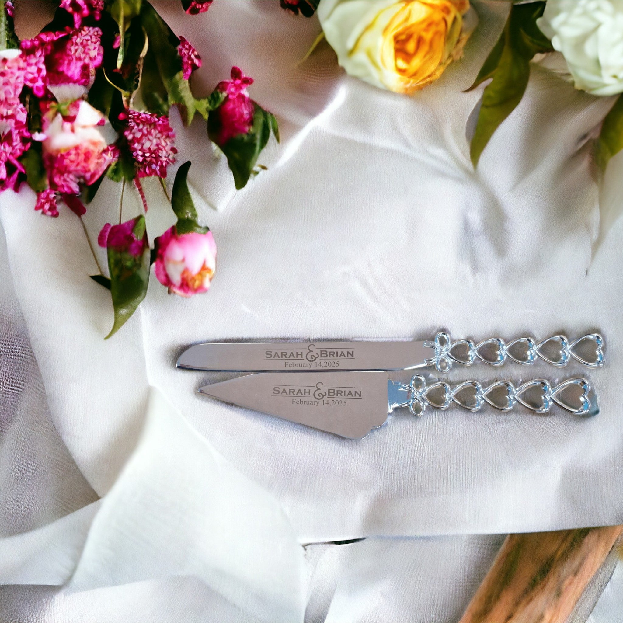 Heart Handles Serving Set | Bride and Groom Direct
