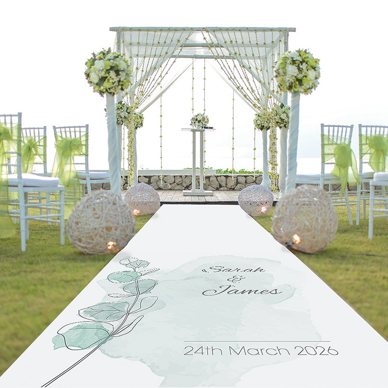 Eucalyptus Branch Personalised Wedding Aisle Runner | Bride and Groom ...