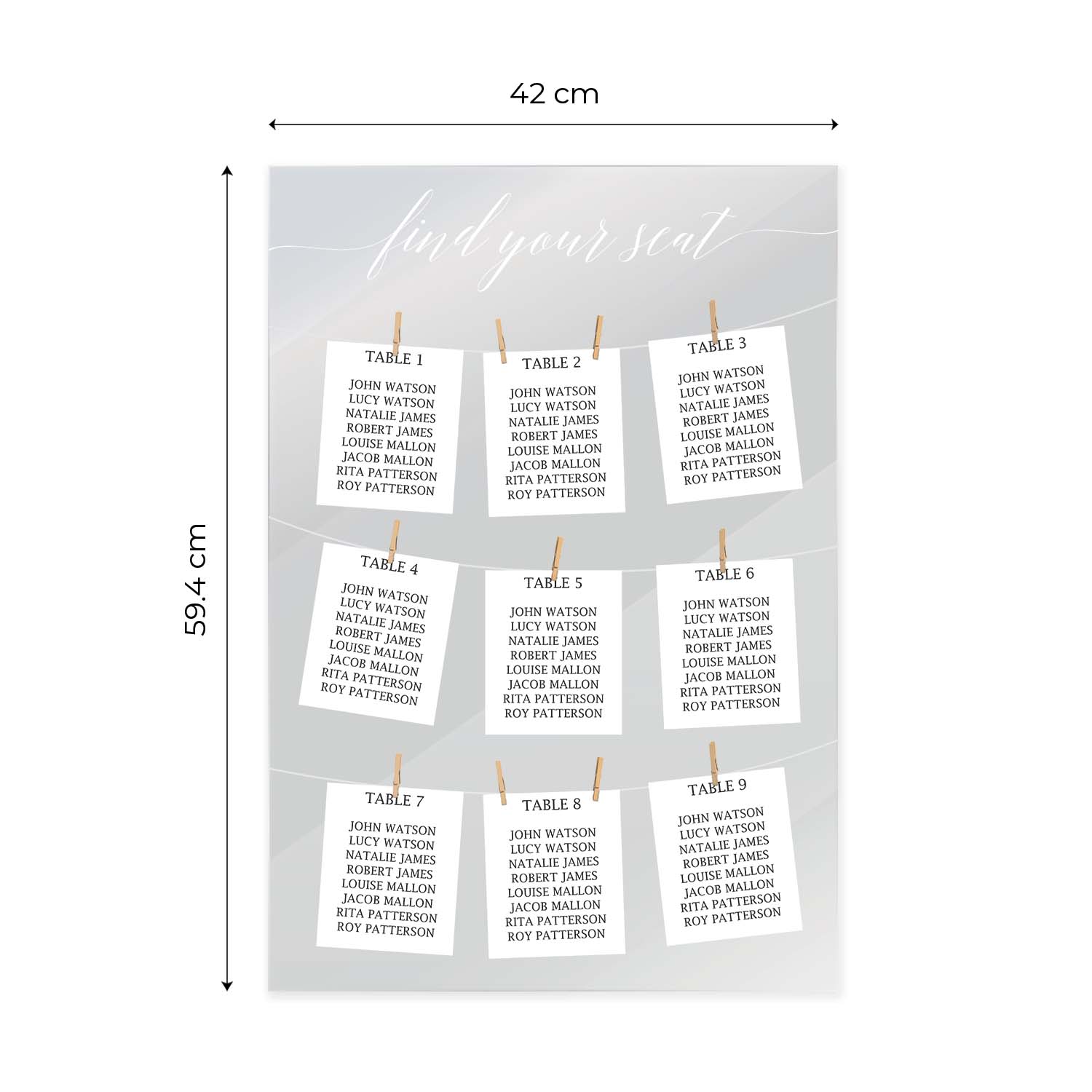 Personalised Pegs Clear Acrylic Table Plan Sign / Large 42 cm x 59.4 cm ...