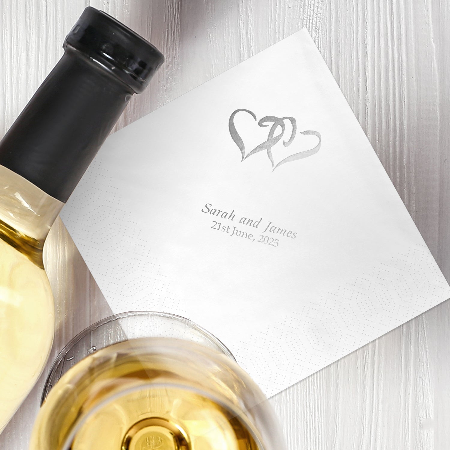 Personalised Serviettes - Entwined Hearts, Available in White or Cream ...