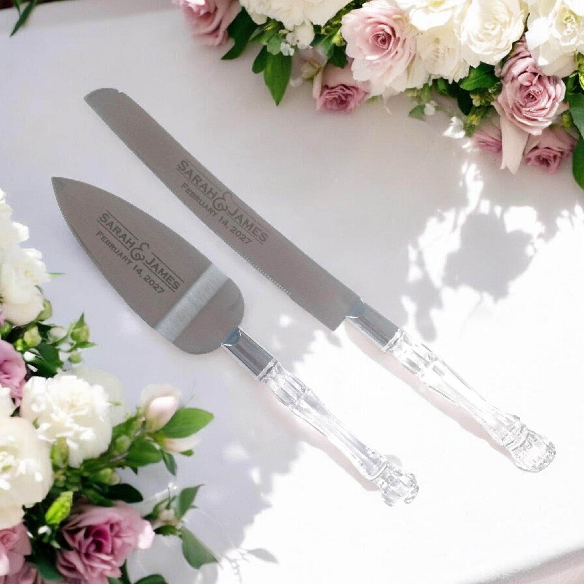 Clear Handles Personalised Wedding Cake Knife & Serving Set ...