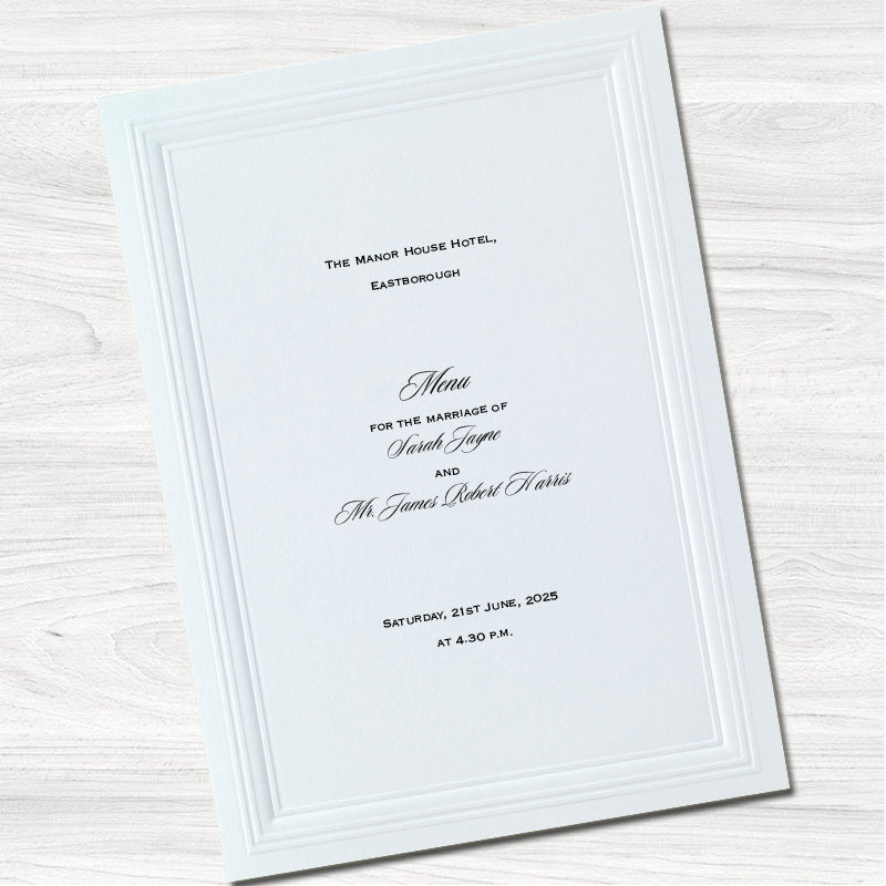 Purity Menu Card | Bride and Groom Direct