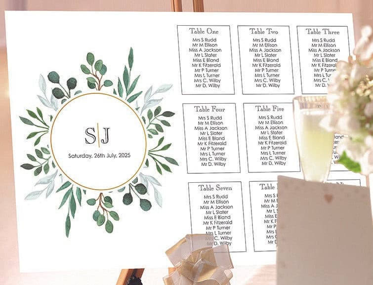 Eucalyptus Wedding Table Plan | Bride and Groom Direct
