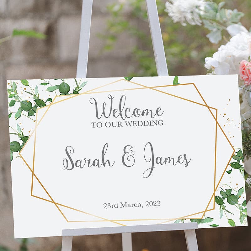 Greenery Geometric Welcome to Our Wedding Sign | Bride and Groom Direct