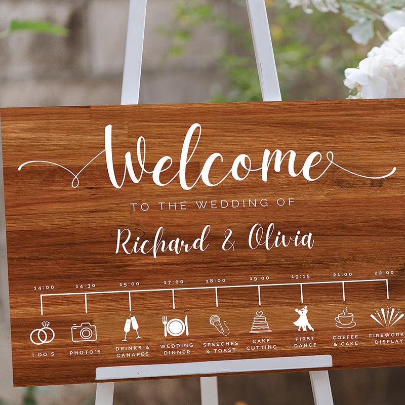 Rustic Welcome & Timeline Wedding Sign | Bride and Groom Direct